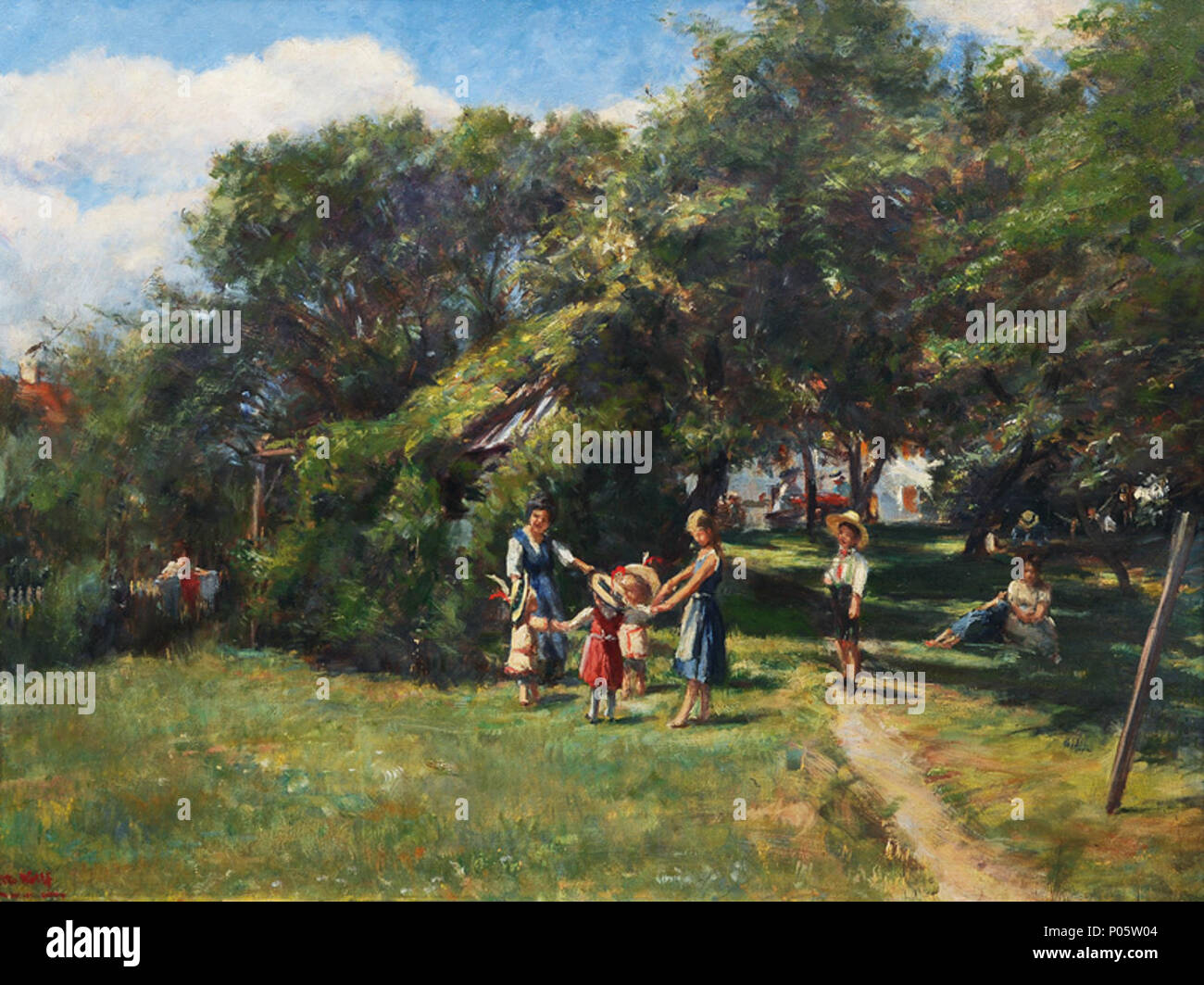 . Reigen im Garten. Öl/Holz, 60,5 x 79 cm, signiert Otto Wolff . 19th ...