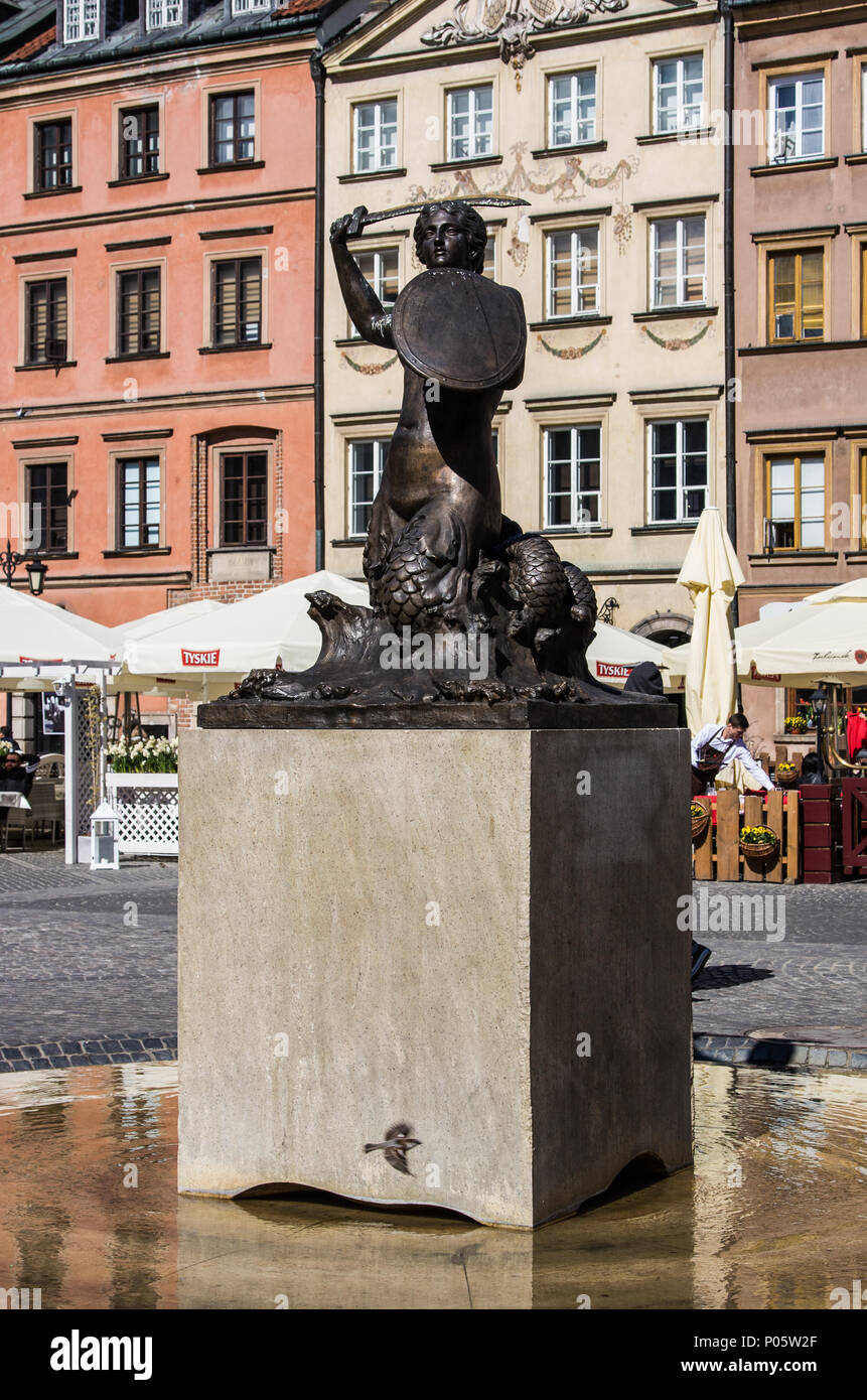 Warsaw, Poland - April 23, 2017: Statue of Mermaid (Syrenka - symbol of ...