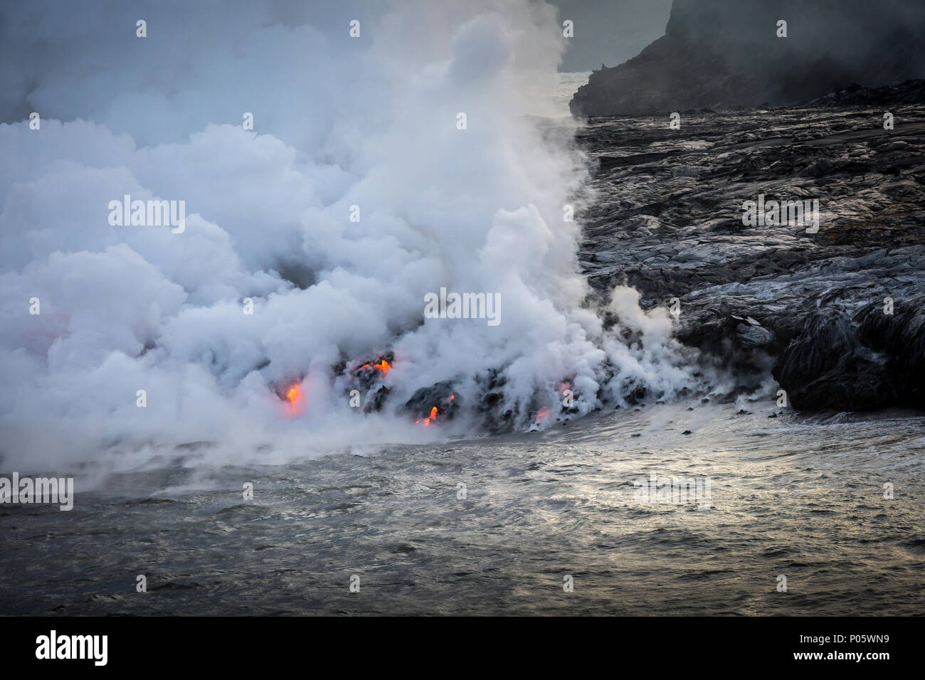 Lava flow on the Big Island of Hawaii during an active lava flow and ...