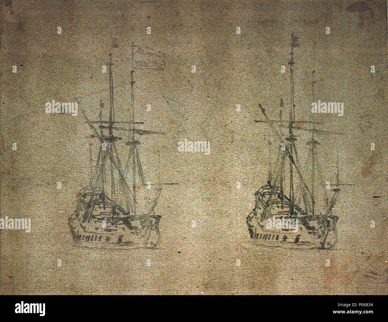 . English: A Dutch ship at anchor This double image comprises two ...