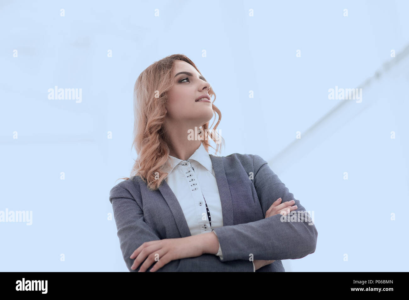 closeup.modern woman looking at copy space.isolated on white Stock ...
