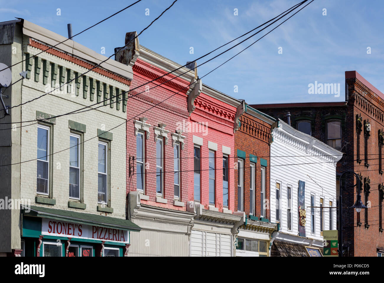 CLYDE, NY/USA - OCTOBER 19, 2017: Historic building facades in Clyde ...