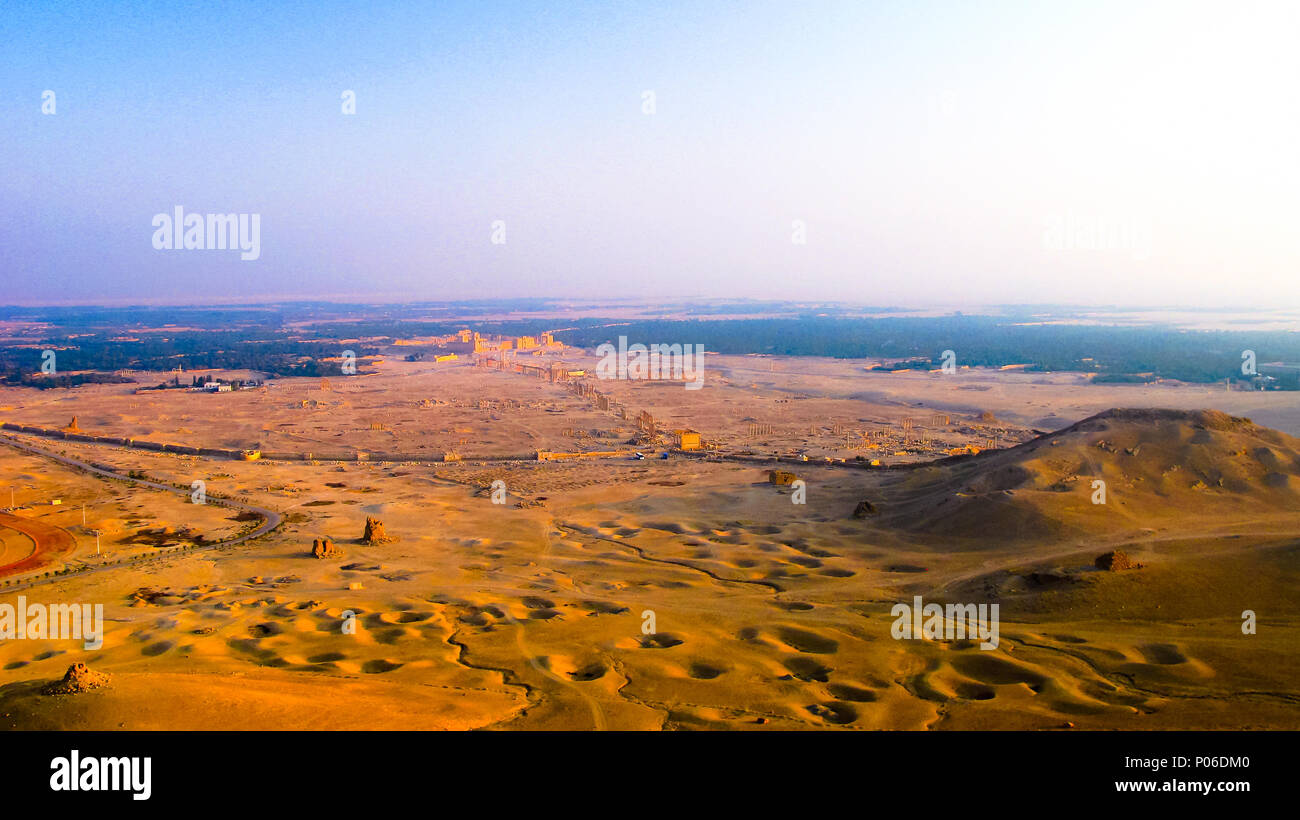 Aerial Panorama of Palmyra columns and ancient city in Syria Stock ...