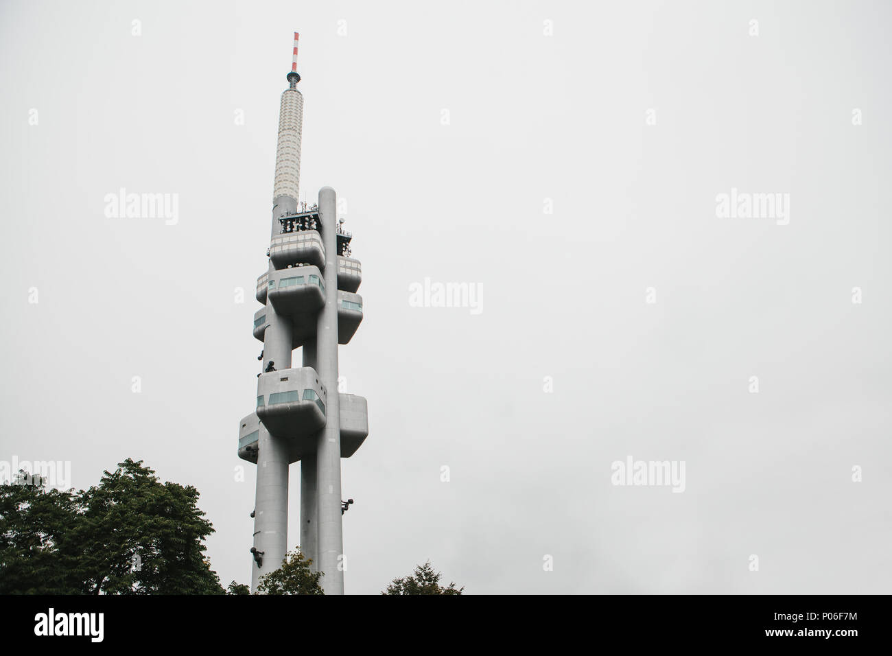 Prague, September 24, 2017: Famous Zhizhkovskaya TV tower in the art ...