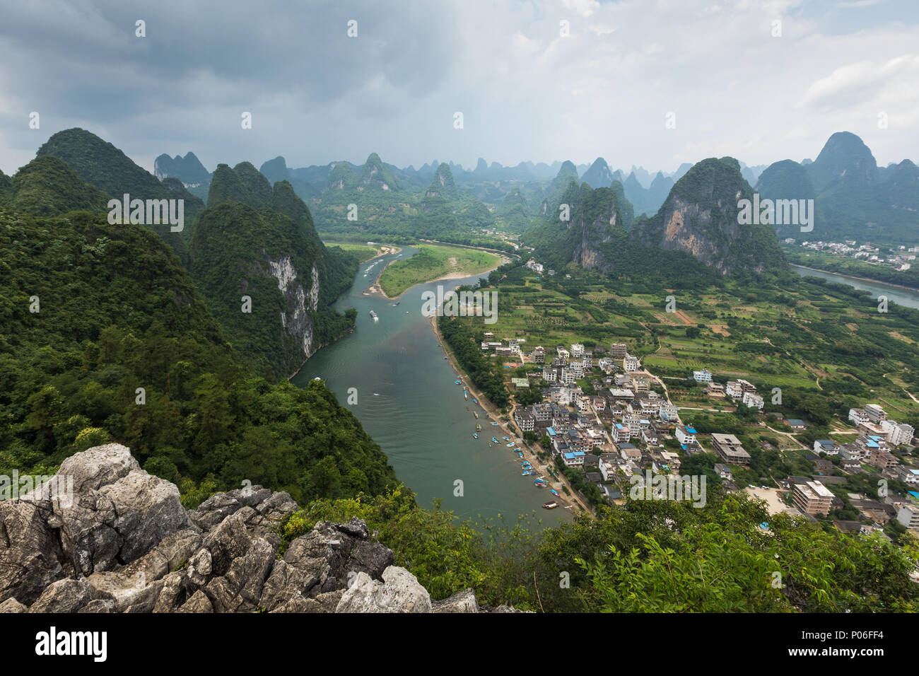 Landscape of Guilin, Li River and Karst mountains. Located near The ...