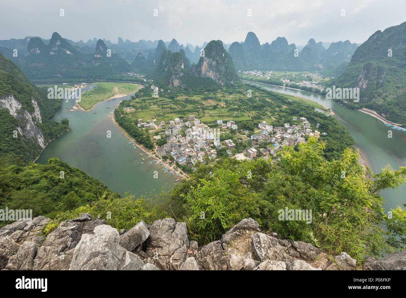 Landscape of Guilin, Li River and Karst mountains. Located near The ...