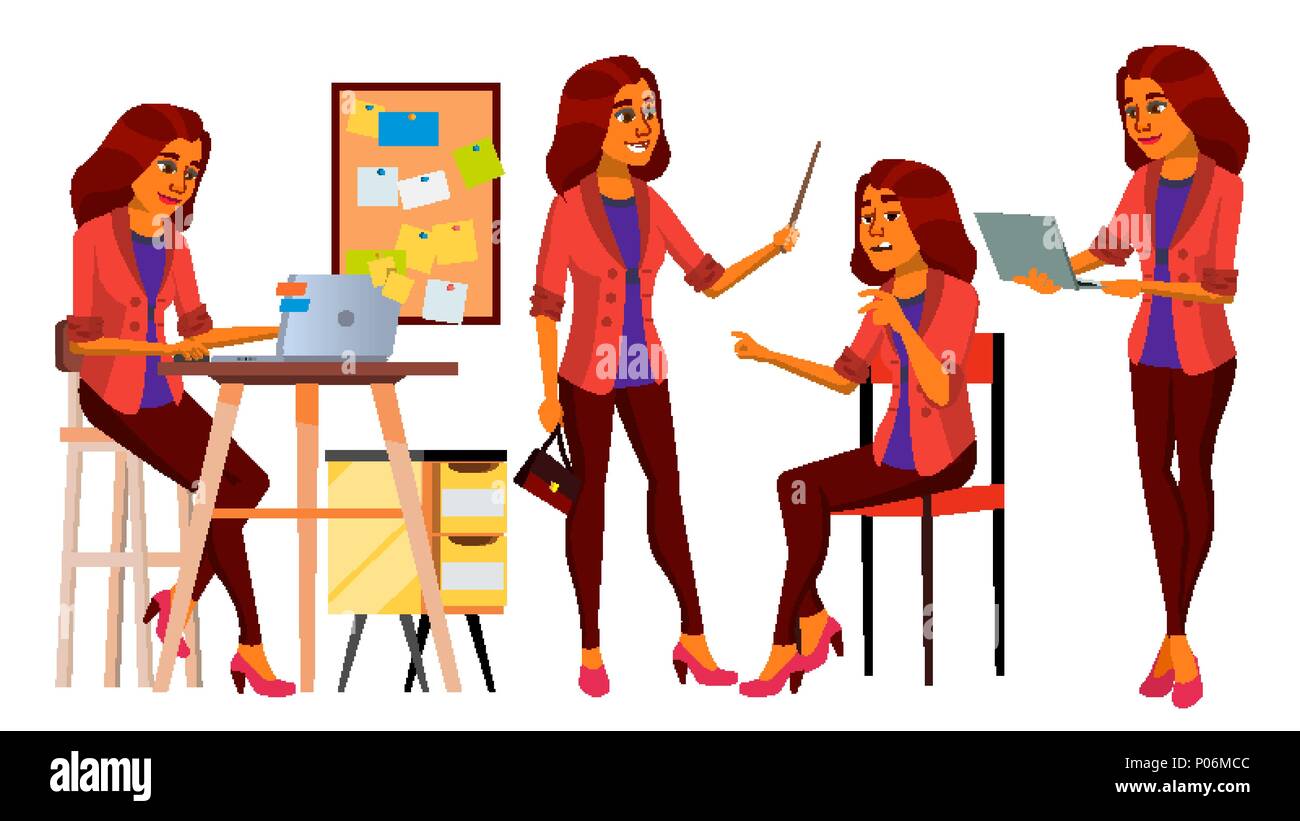 Office Worker Vector. Woman. Smiling Servant, Officer. Business Person ...