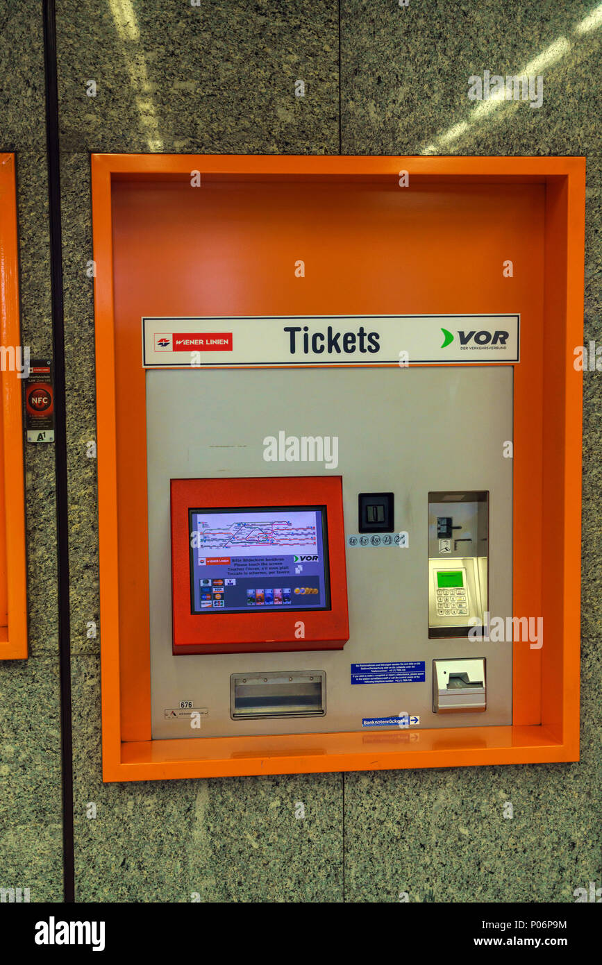 Vienna, Austria - October 22, 2017: Ticket machine on metro station ...