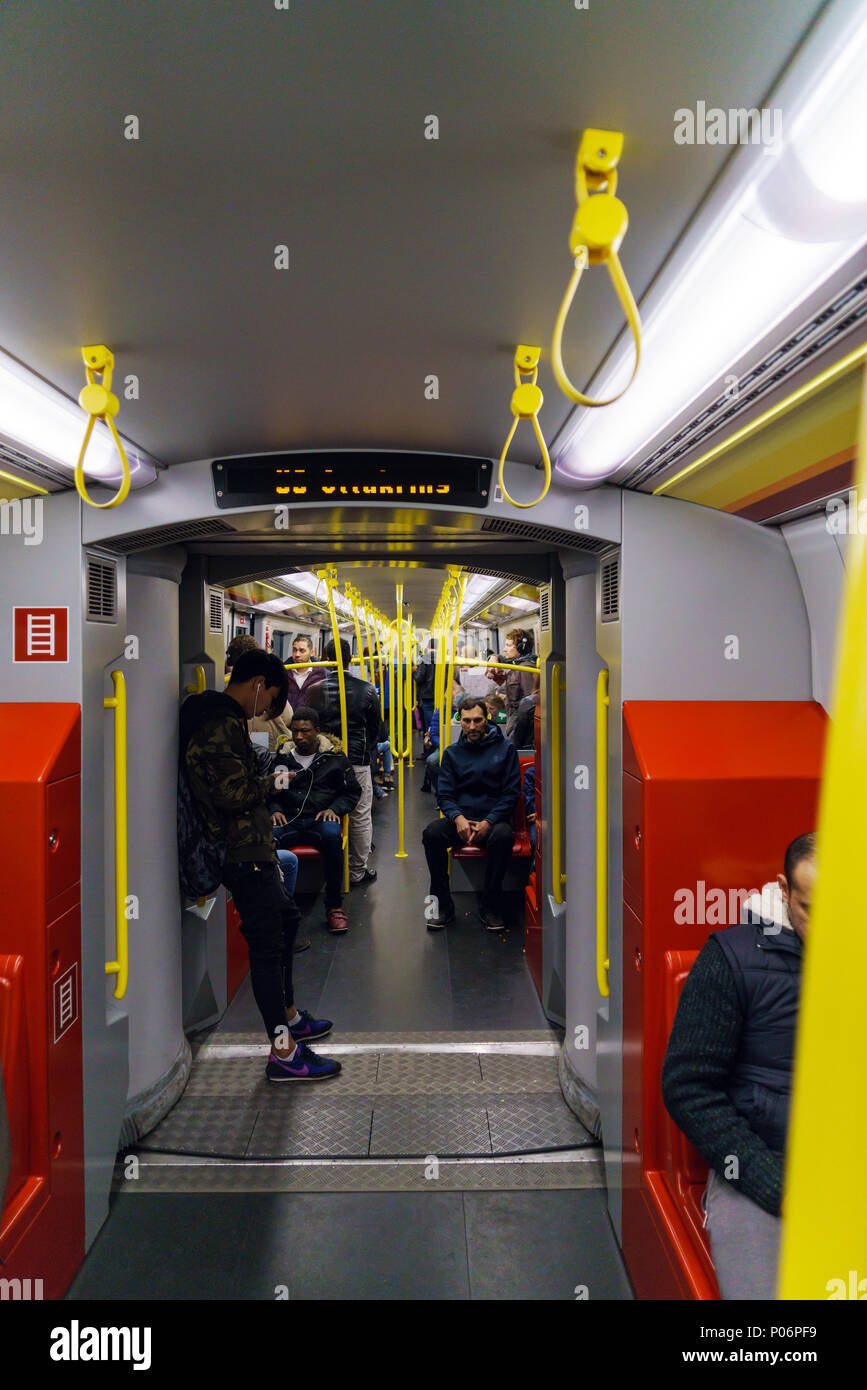 Vienna, Austria - October 22, 2017: Interior of Train of city subway ...
