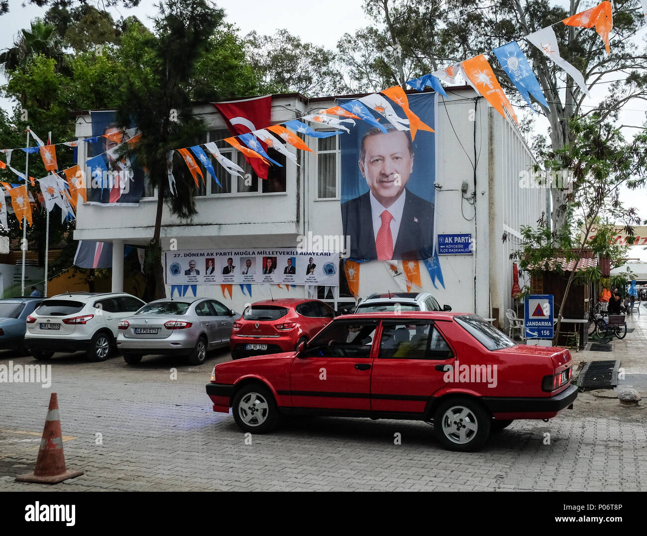 29 May 2018, Turkey, Koycegiz: A image of Turkish President Recep ...
