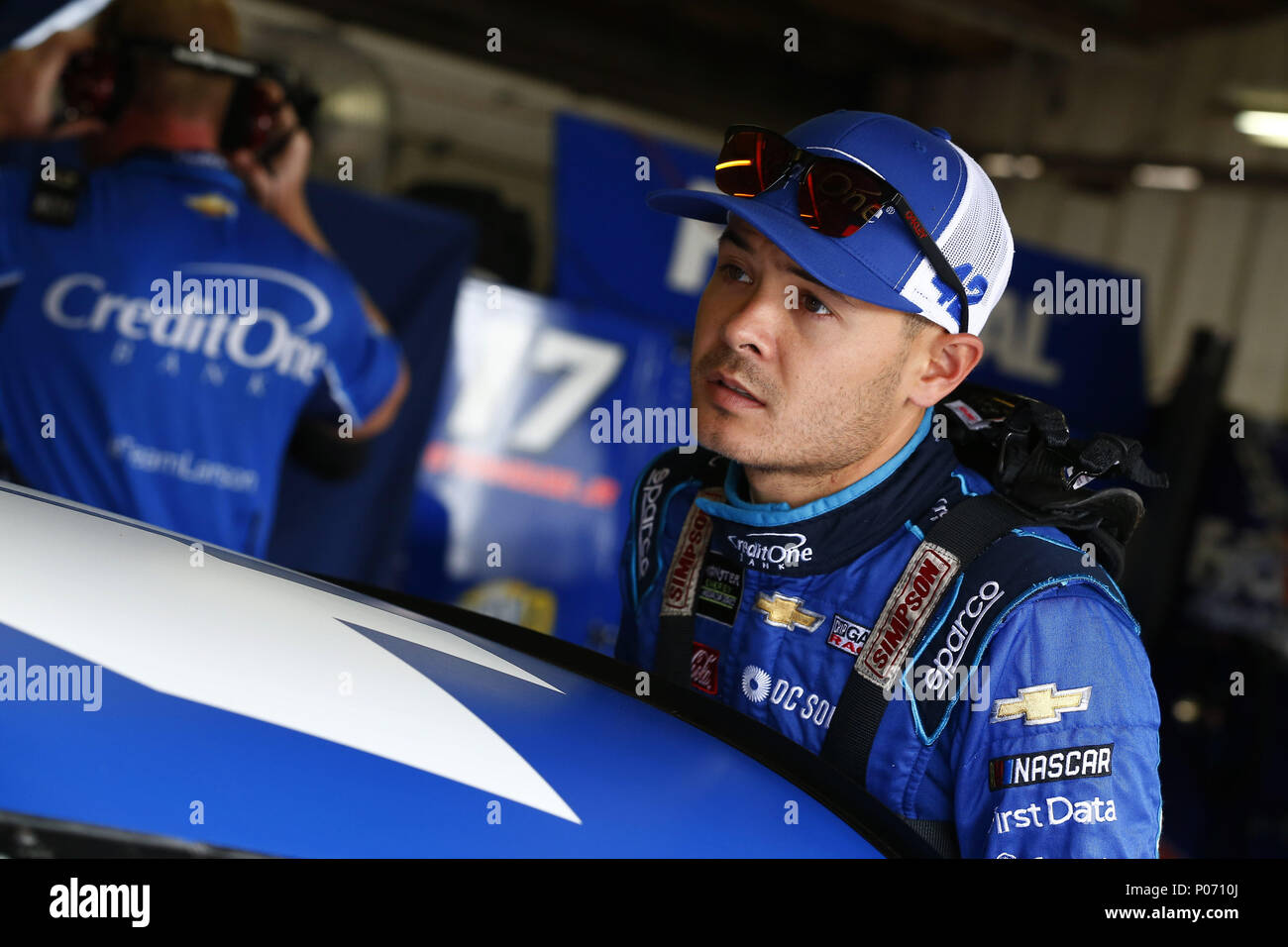 Brooklyn, Michigan, USA. 8th June, 2018. Kyle Larson (42) hangs out in ...