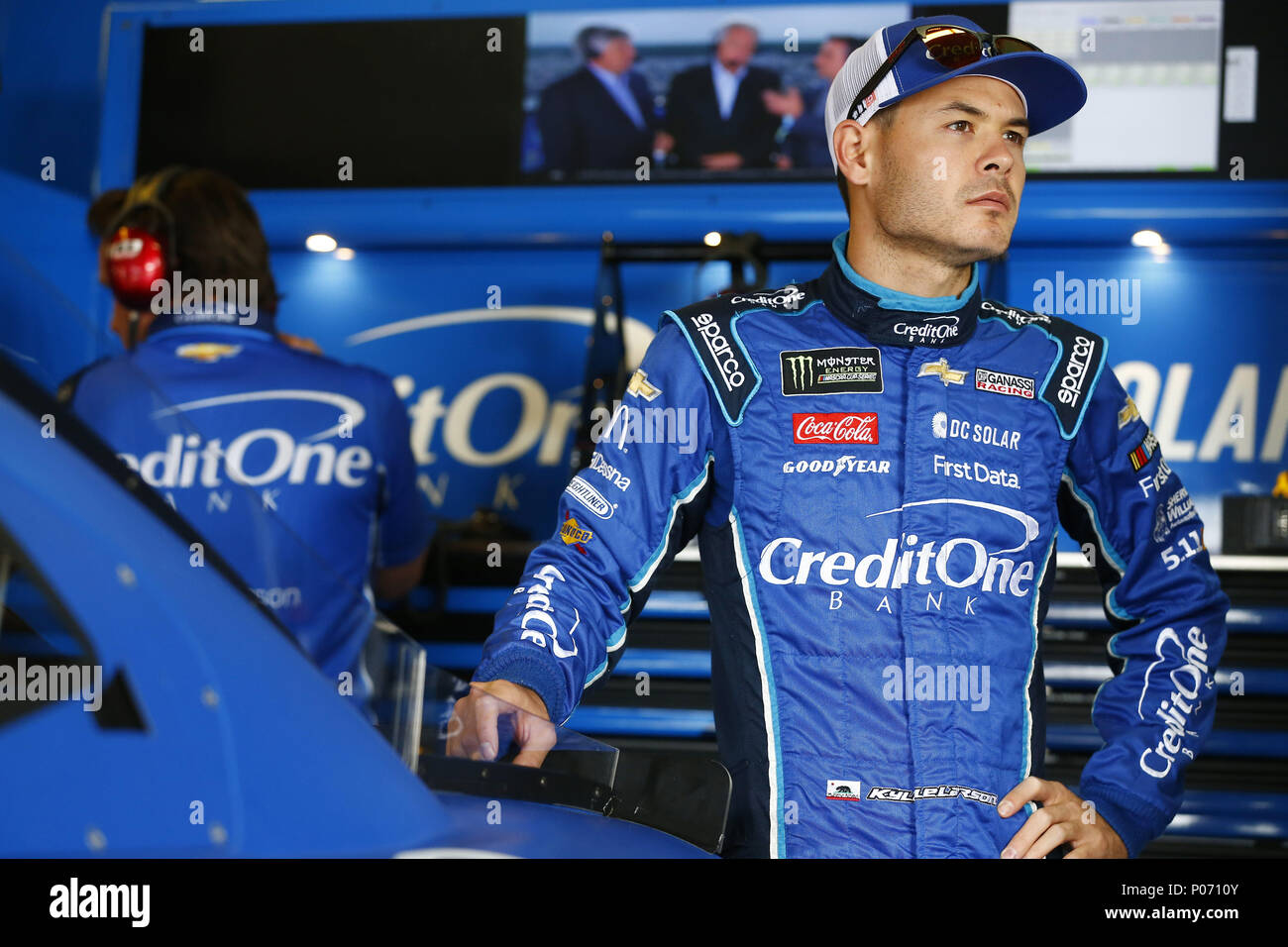 Brooklyn, Michigan, USA. 8th June, 2018. Kyle Larson (42) hangs out in ...