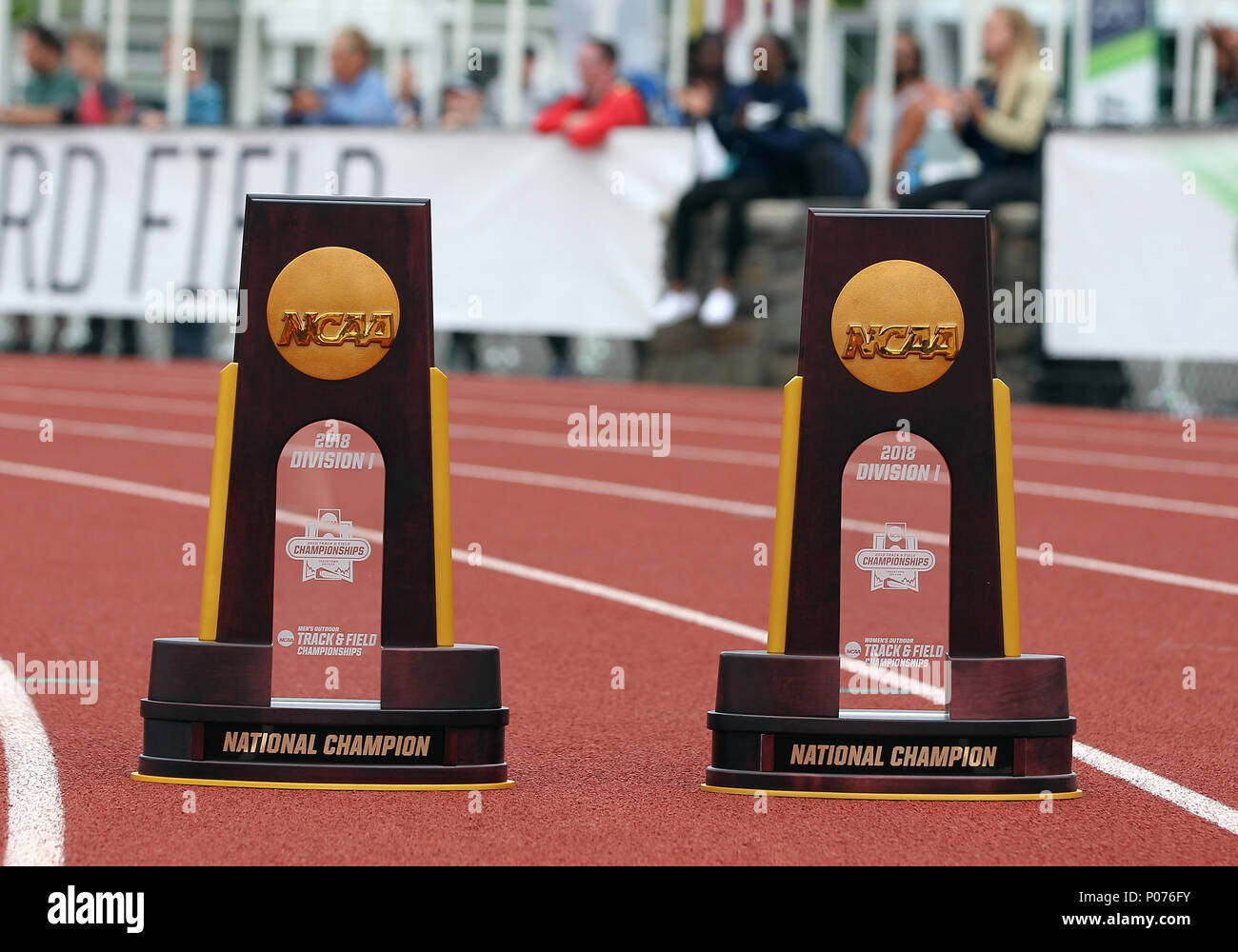 June 9, 2018. The coveted National Championship Team trophies on ...