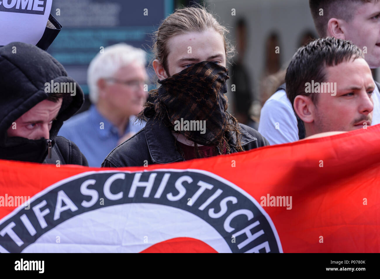 Belfast, Northern Ireland. 09/06/2018 - Northern Ireland Antifa members ...
