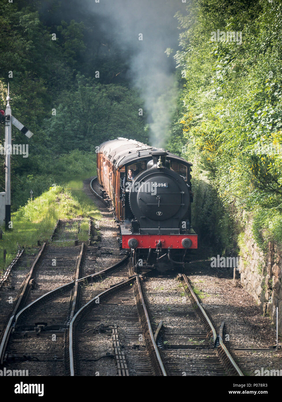 J27 Locomotive 65894 (NER P3 2392) approaching Goathland station on ...