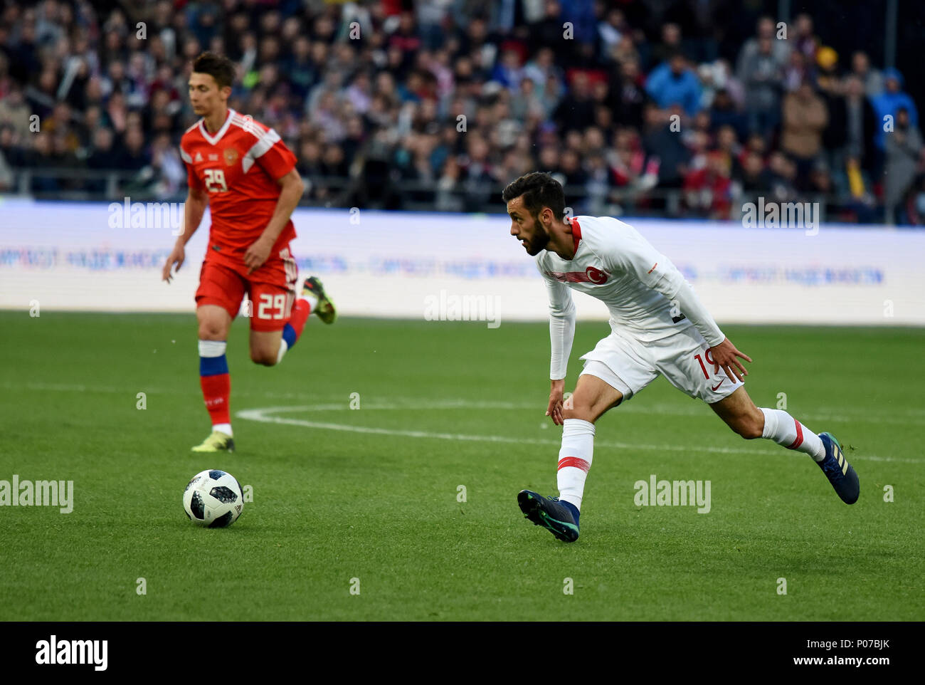 Moscow, Russia - June 5, 2018. Turkish midfielder Yunus Malli moments ...