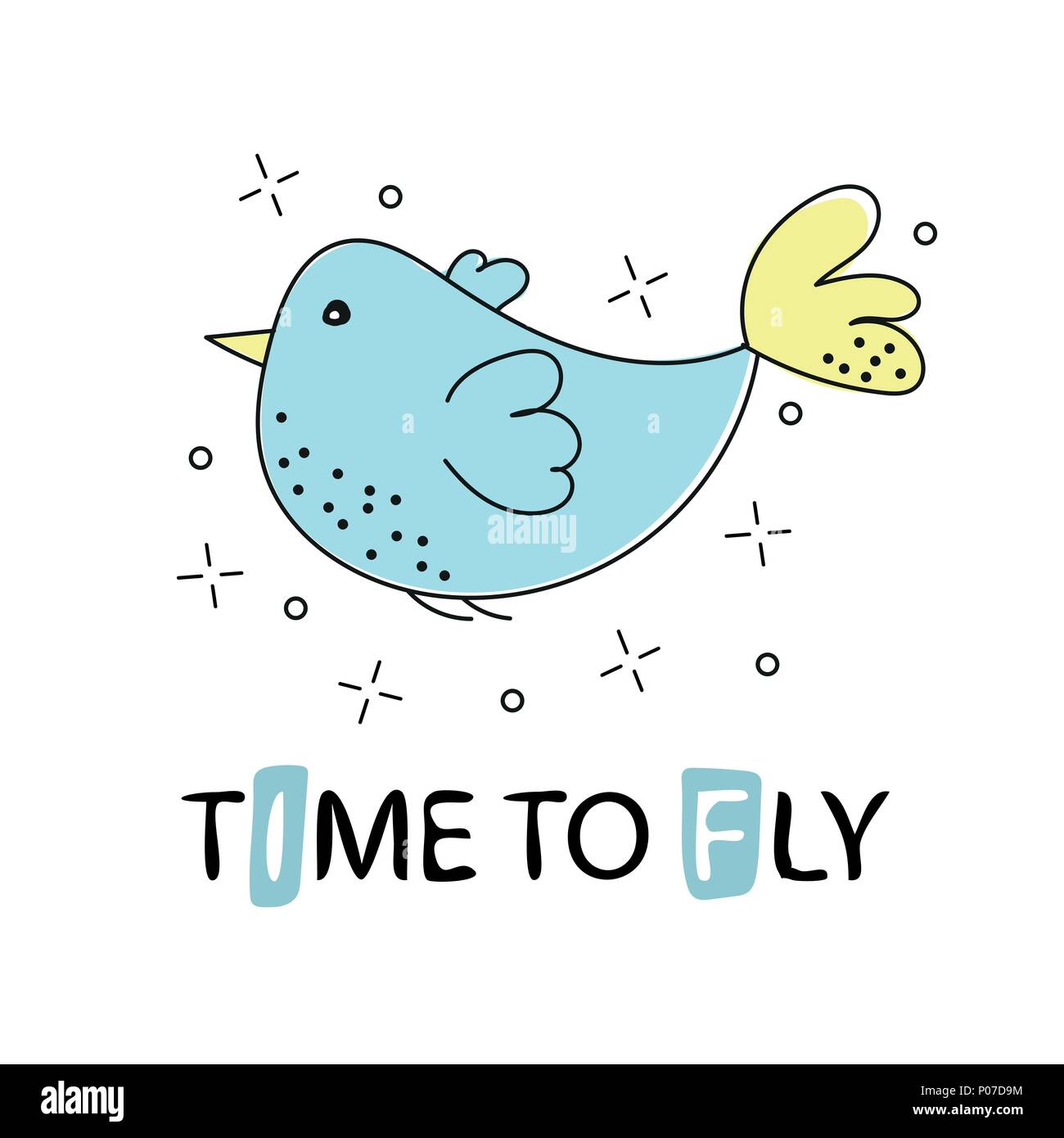 Vector clipart in hand drawn style. Cute bird with text time to fly ...