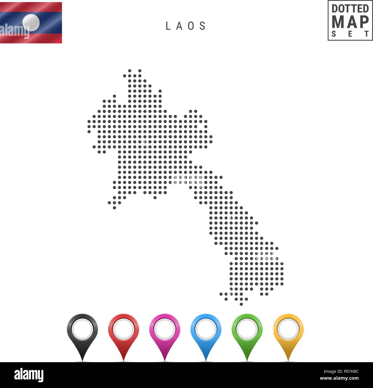 Vector Dotted Map of Laos. Simple Silhouette of Laos. The National Flag ...