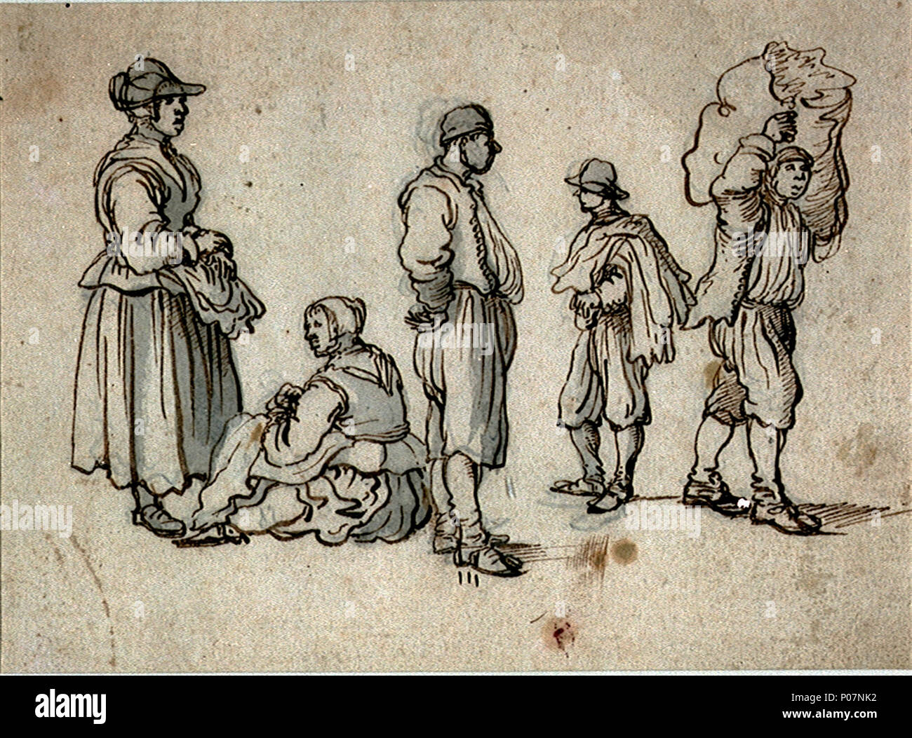 . English: A group of five fishing people This is a study of five ...