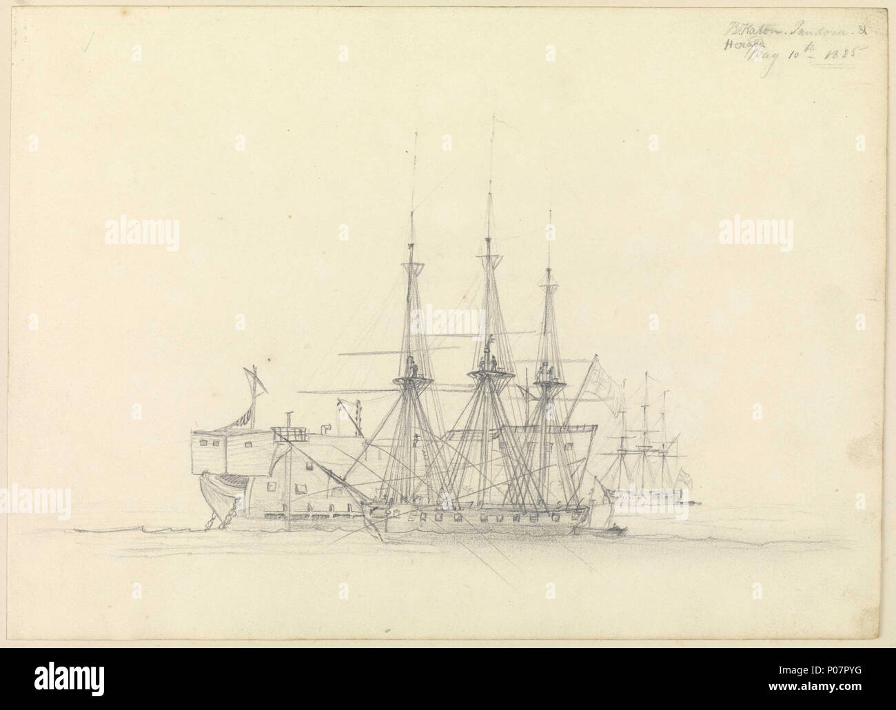 . English: A hulk, HMS 'Pandora' and HMS 'Herald', 10 May 1825 No. 1 of ...