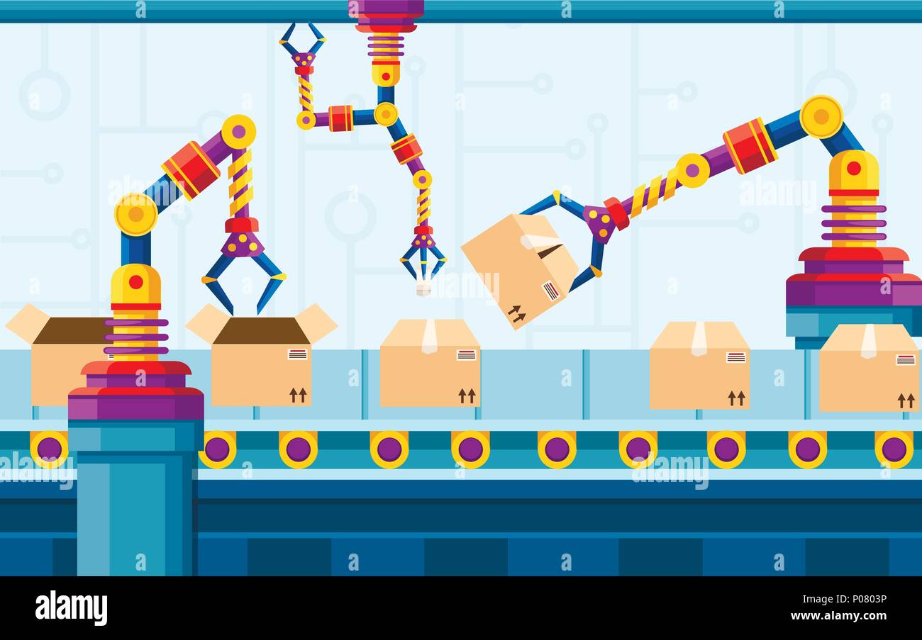 Industrial automation. Robotic arm technology at assembly line ... Industrial automation. Robotic arm technology at assembly line ...