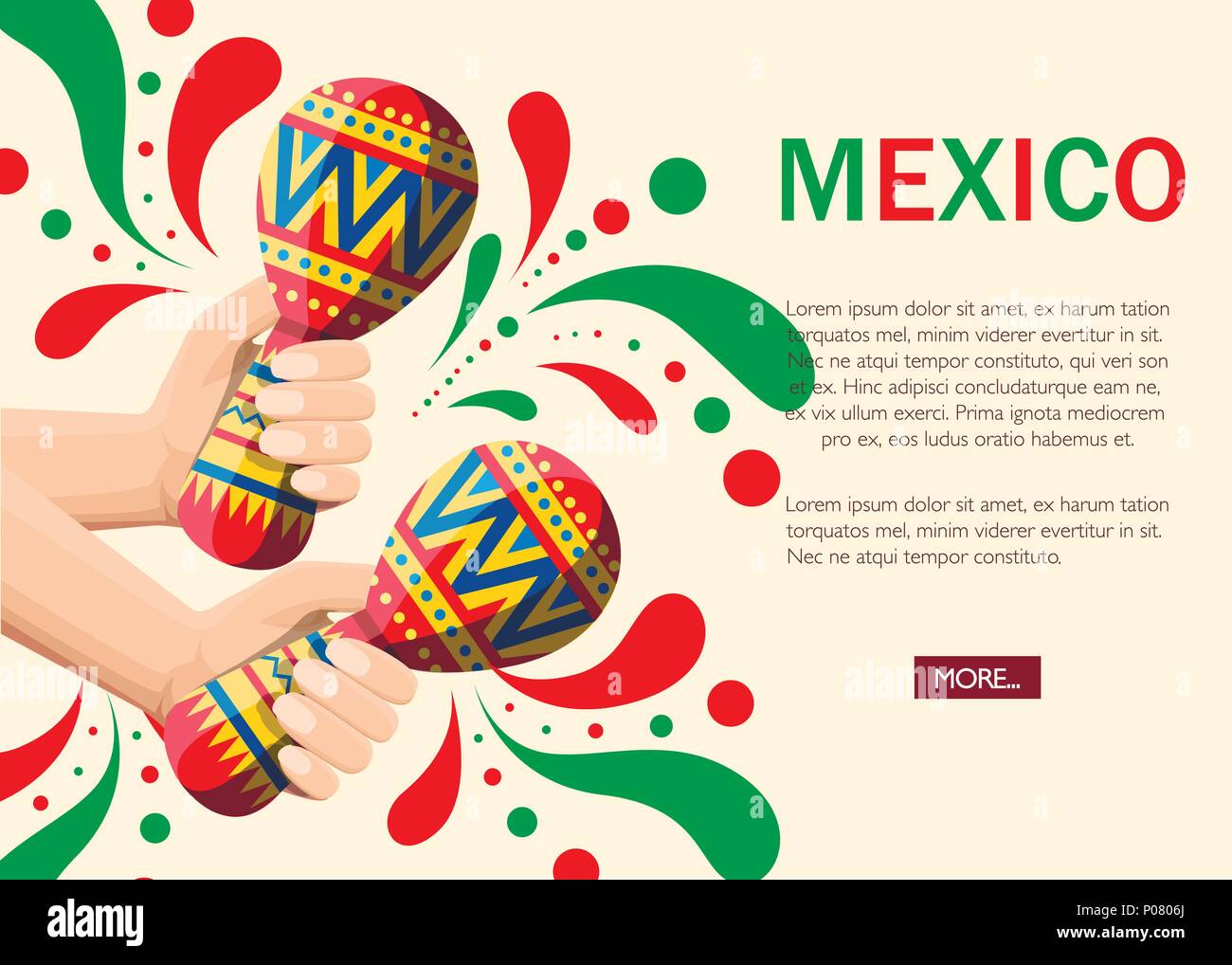 Vector illustration of hand holds colorful maracas. Pair maracas flat ...