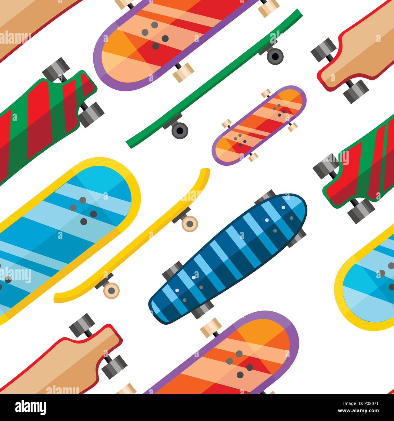 Seamless pattern. Collection of skateboard. Flat vector icon ...