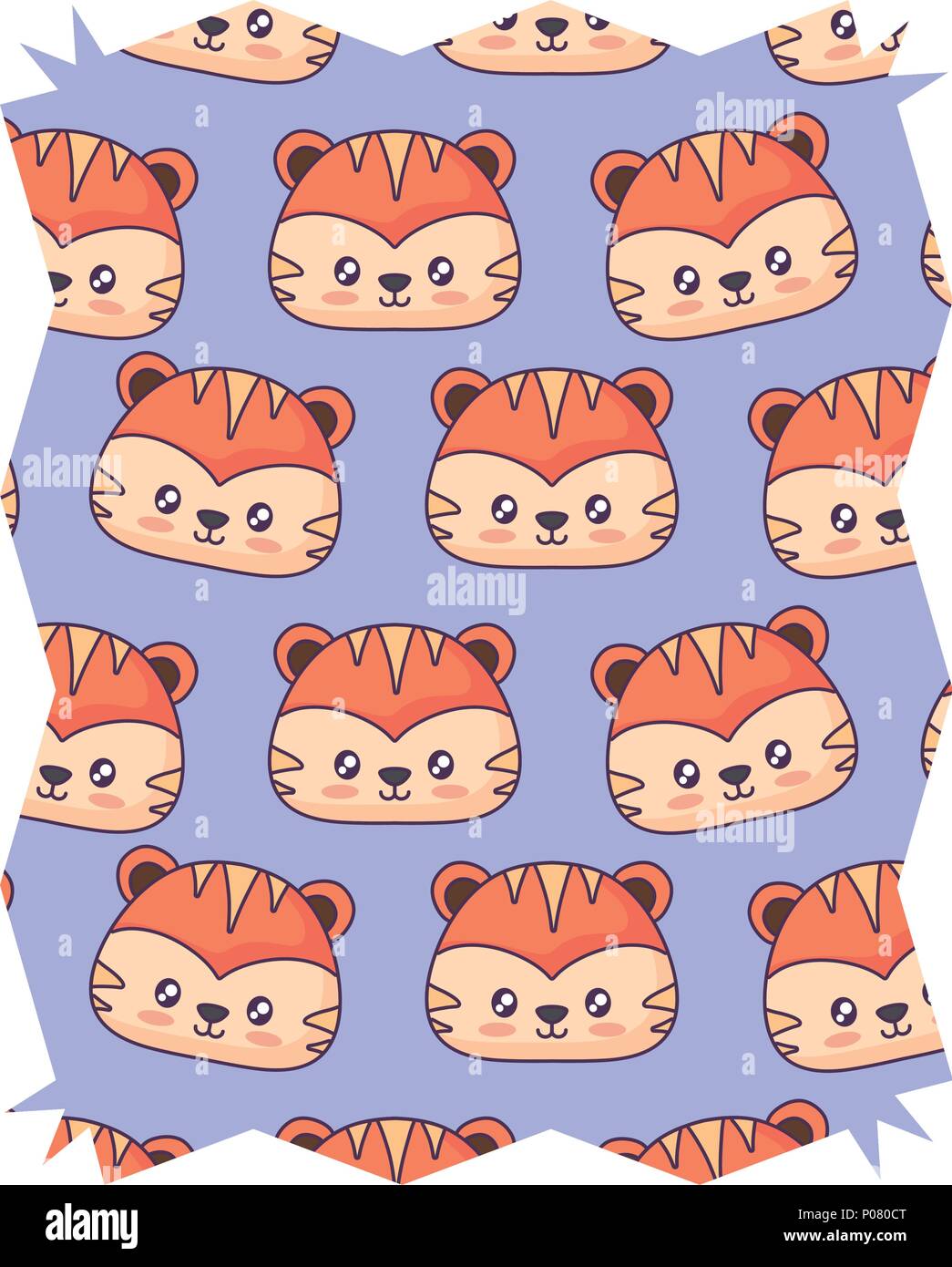 abstract frame with cute tigers pattern over white background, vector ...