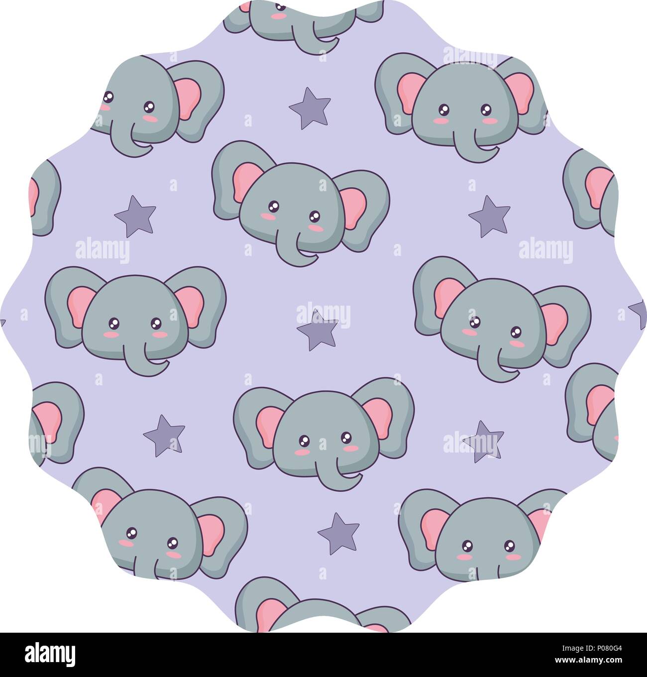 circular frame with cute elephants pattern over white background ...