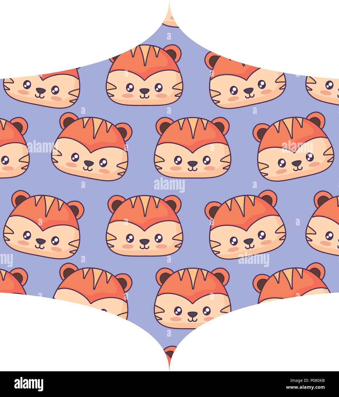 decorative frame with cute tigers pattern over white background, vector ...