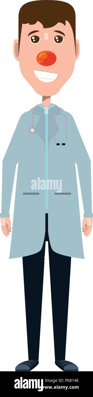 cartoon doctor with red nose and stethoscope over white background ...
