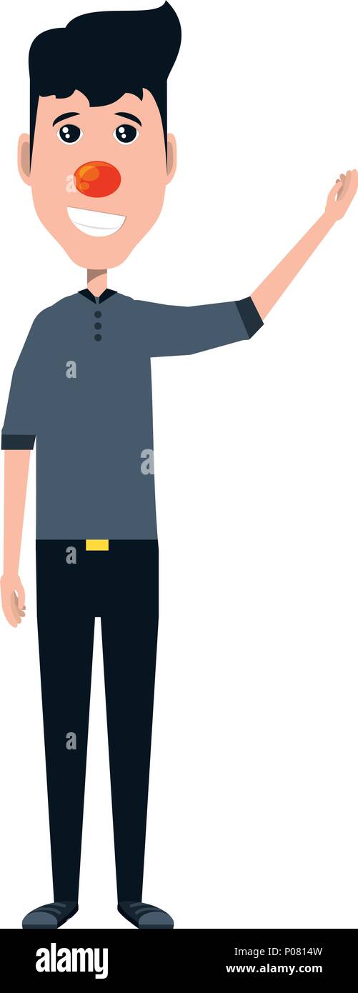 Cartoon man standing with red nose icon over white background, vector ...