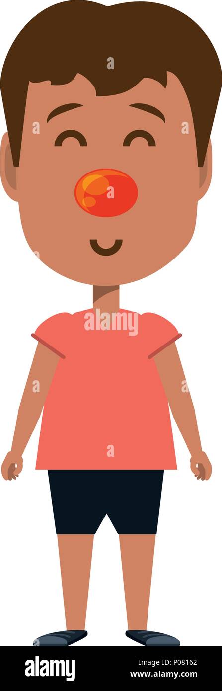 cartoon boy with clown nose icon over white background, vector ...