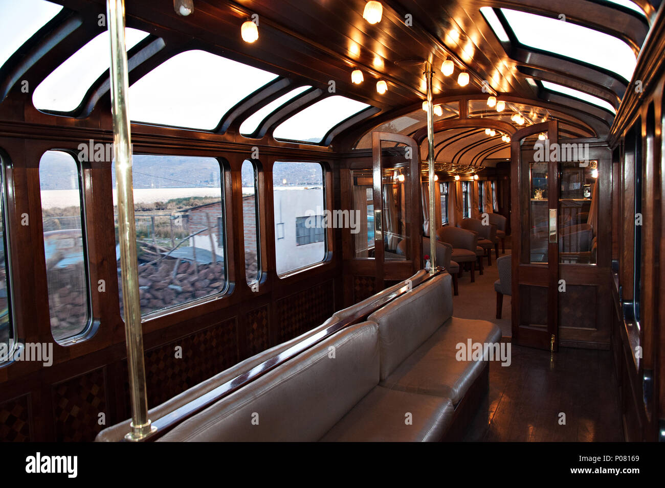 An empty passenger train carraige on Peru Rail Stock Photo - Alamy