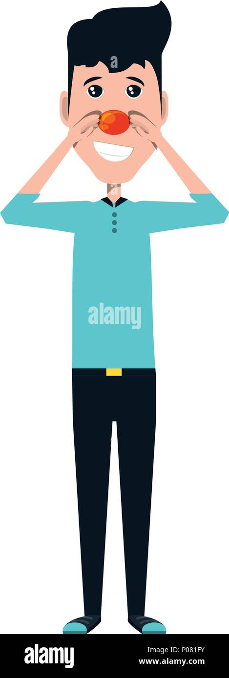 Cartoon man standing with red nose icon over white background, vector ...