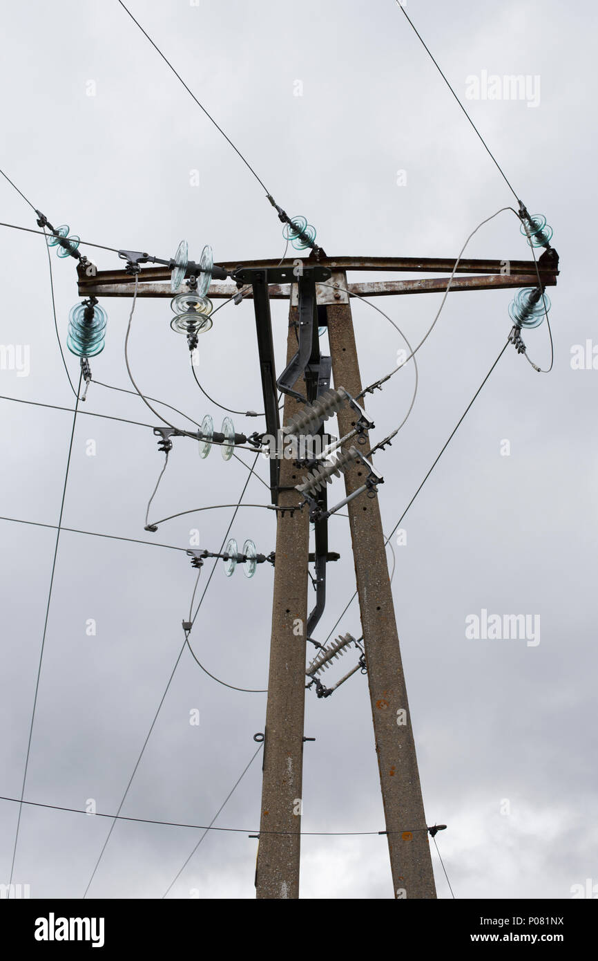 Old pylon with electric lines Stock Photo - Alamy