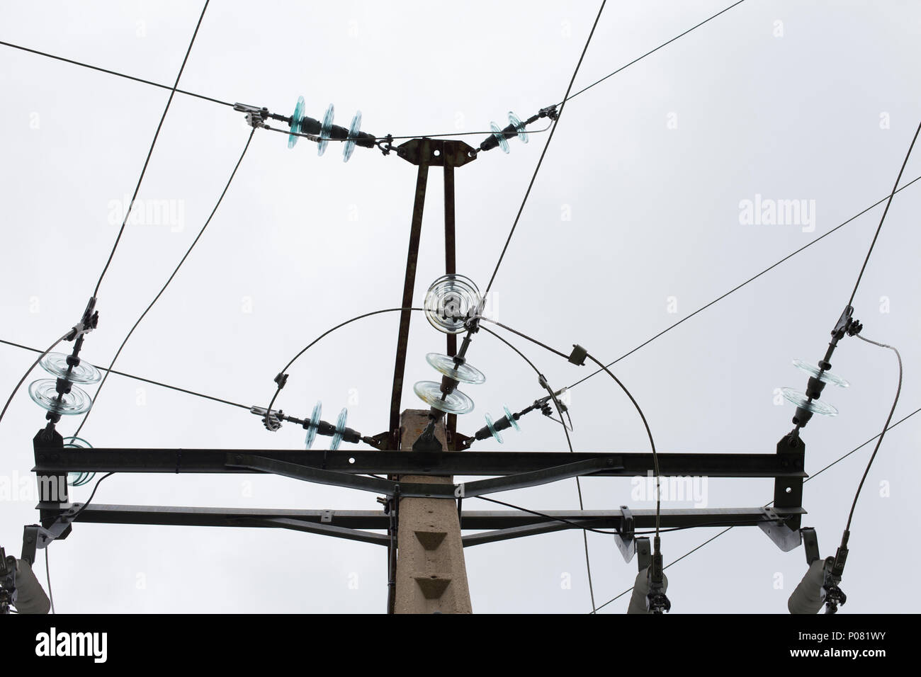 Old pylon with electric lines Stock Photo - Alamy