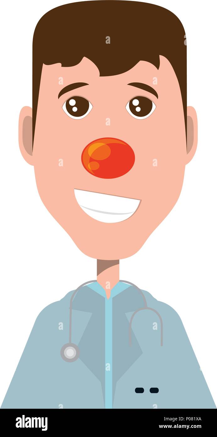 cartoon doctor with red nose and stethoscope over white background ...