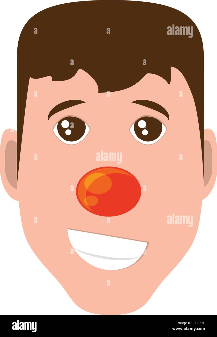 Cartoon man smiling with red nose icon over white background, vector ...