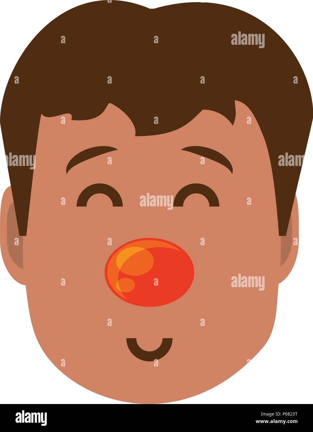 Cartoon boy face with clown nose over white background, vector ...