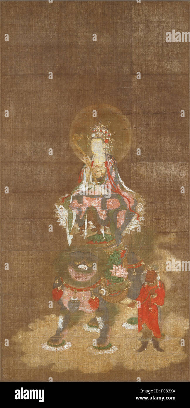 . English: Shaka Triad, Nara National Museum, Japan 日本語: 絹本著色釈迦三尊像 ...