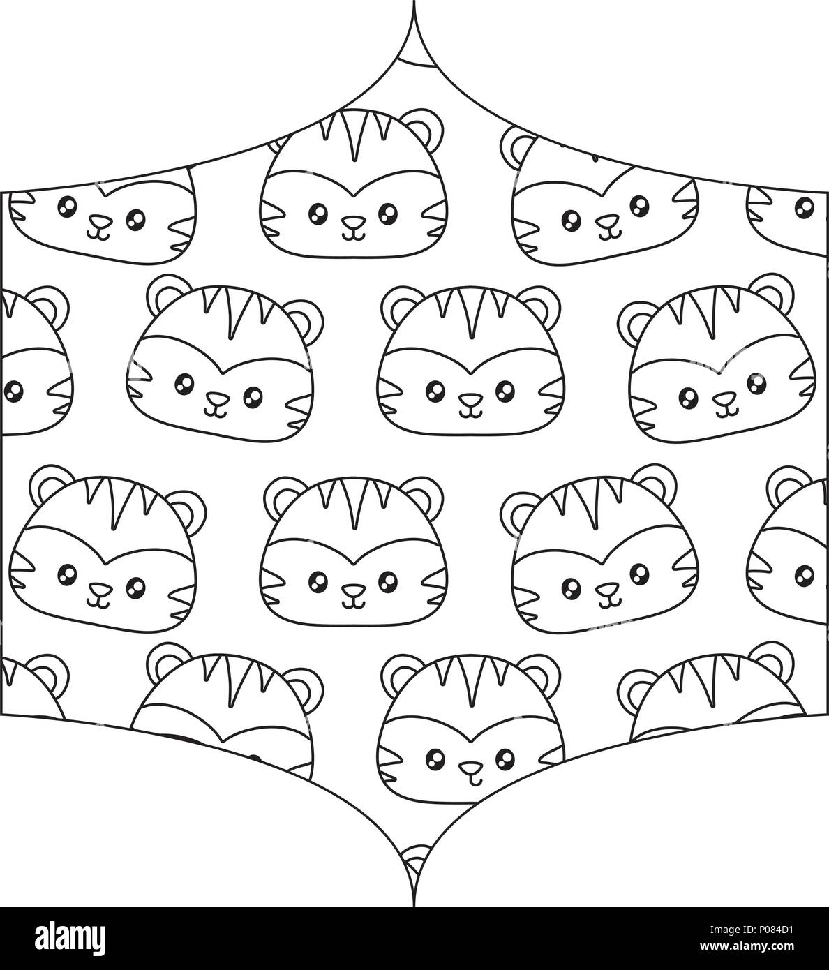 decorative frame with cute tigers pattern over white background, vector ...