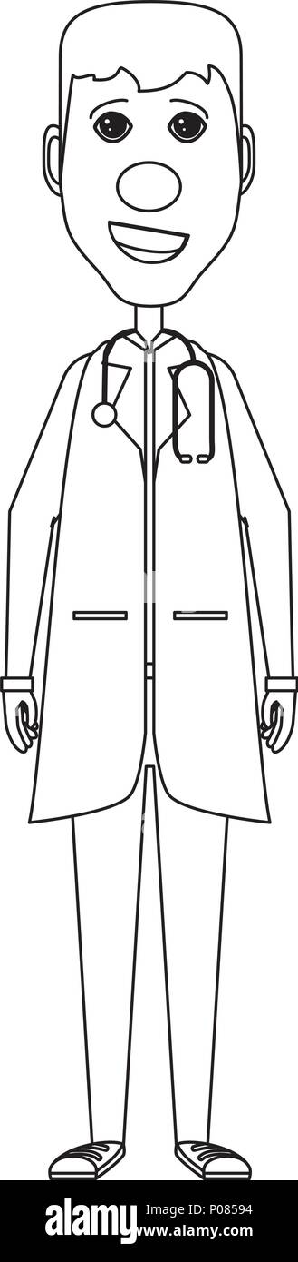 cartoon doctor with red nose and stethoscope over white background ...