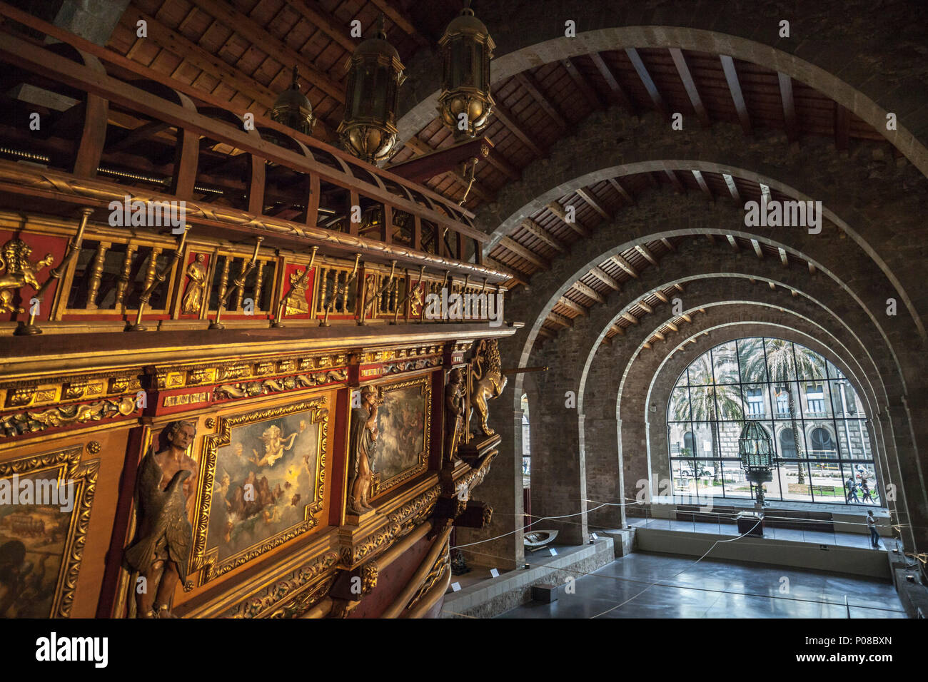 Interior of Maritime museum of Barcelona, located in Drassanes reials ...