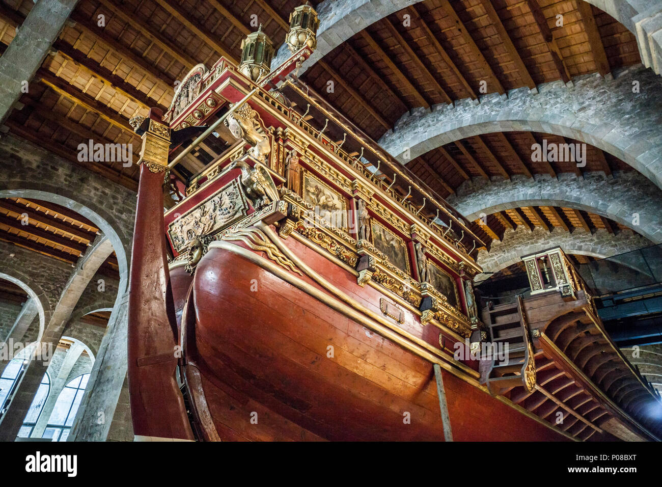 Interior of Maritime museum of Barcelona, located in Drassanes reials ...