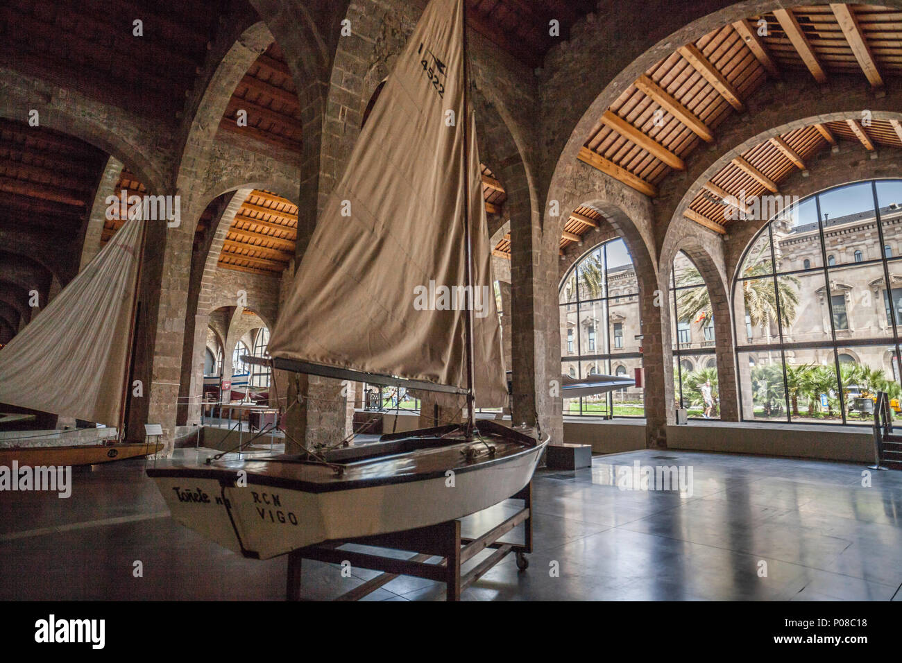 Interior of Maritime museum of Barcelona, located in Drassanes reials ...