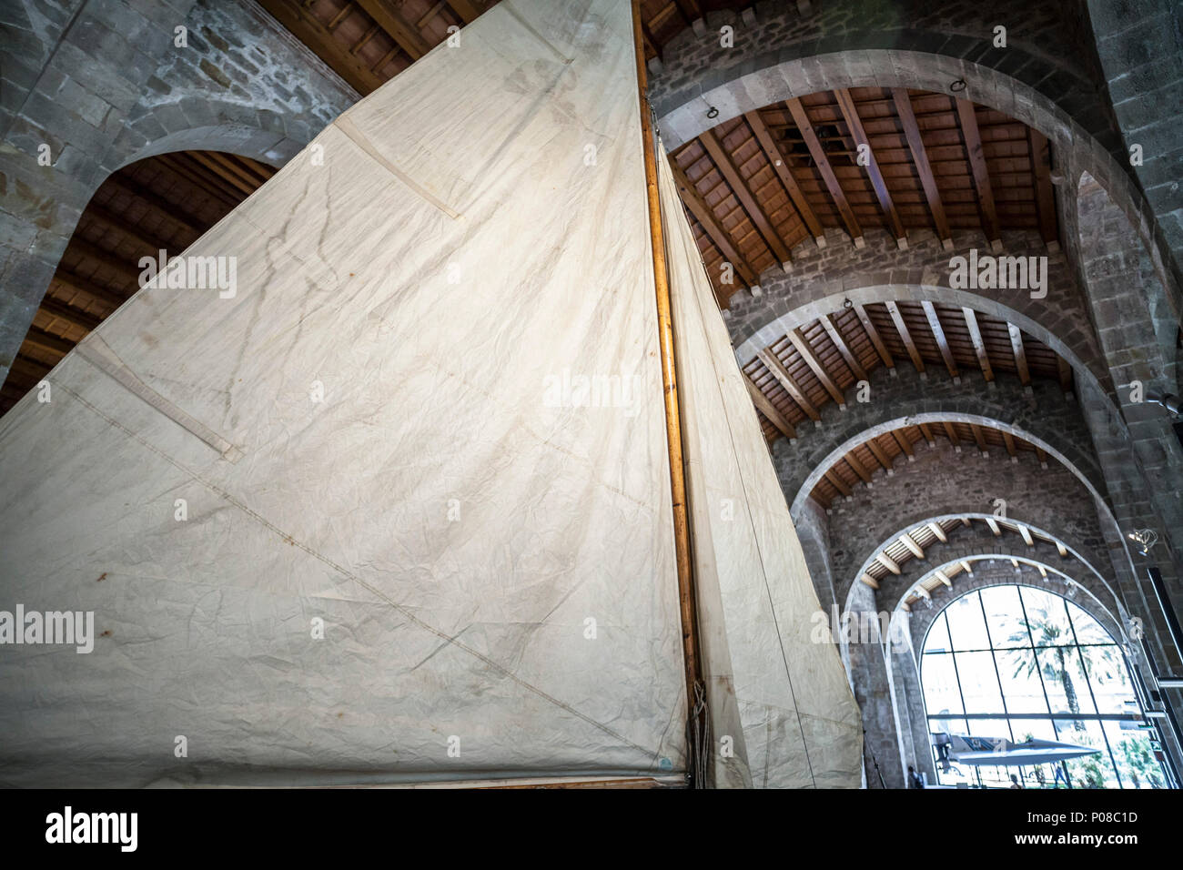 Interior of Maritime museum of Barcelona, located in Drassanes reials ...