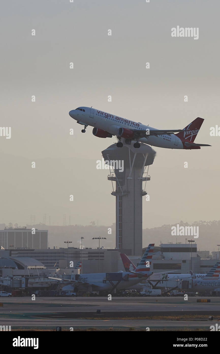 Virgin America Airbus A320 Passenger Jet, Taking Off From Los Angeles ...