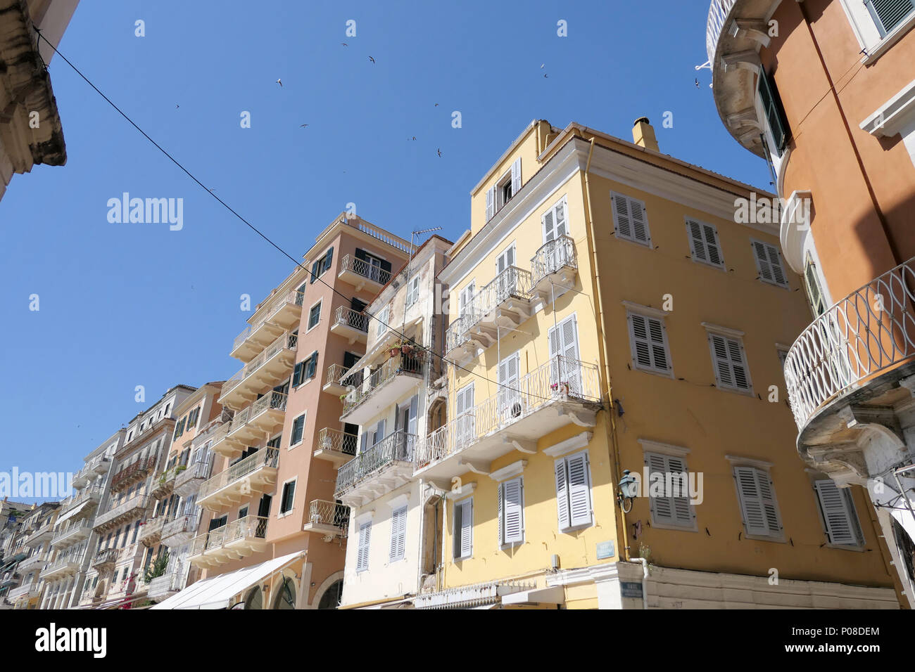 cityscape of Corfu town (Kerkyra) with its historical houses and ...