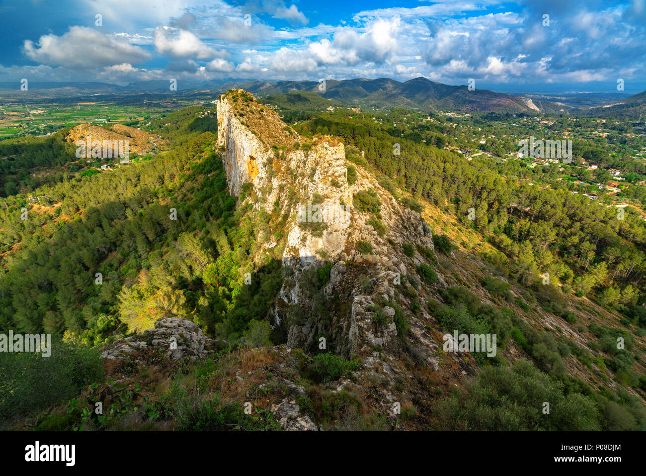 The medieval castle of Xativa against a dramatic and bright sky after ...